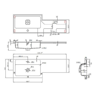 Dezine 1000mm LH L Shape Basin and Worktop