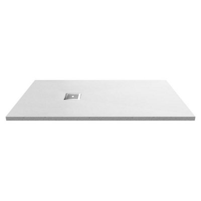 Dezine 1400 x 800mm Rectangular White Slate Shower Tray, Centre Waste