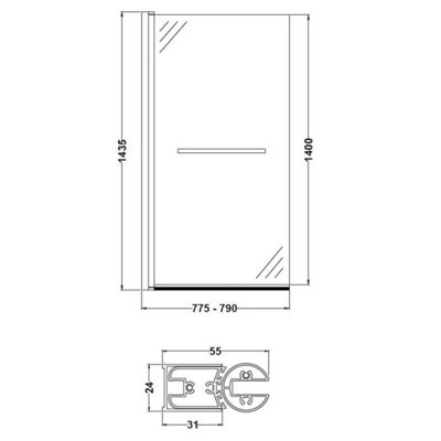 Dezine 6mm Straight Shower Bath Screen with Rail