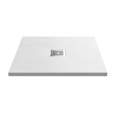 Dezine 800 x 800mm Square White Slate Shower Tray, Center Waste
