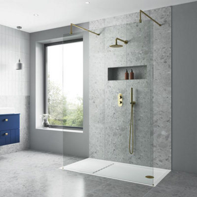 Dezine 8mm Brushed Brass 1300 x 800mm Fixed Side and End Screens with ...