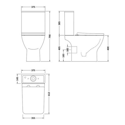 Dezine Cubo Close Coupled Toilet with Upgraded Soft Close Seat