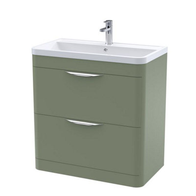 Dezine Nile 800mm 2 Drawer Satin Green Floor Standing Vanity Unit