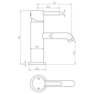 Dezine Pennar Black Basin Mixer with Push Button Waste