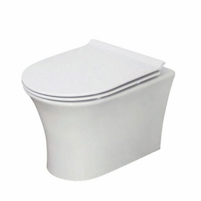 Dezine Quoile Rimless Wall Hung Toilet With Wrap Over Soft Close Seat | DIY at B&Q