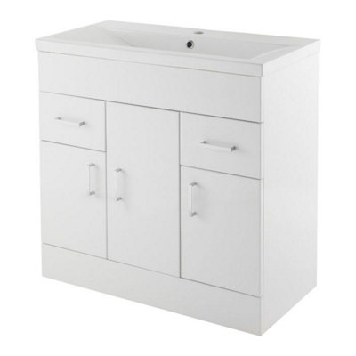 Dezine Saphire Gloss White 800mm Floor Standing Vanity Unit