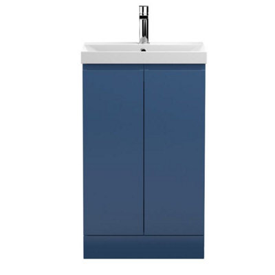 Dezine Yukon 500mm Satin Blue Floor Standing Vanity Unit, with Top Drawer