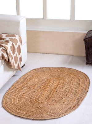 DHAKA Oval Kitchen Rug Hand Woven - Jute - L90 x W150 | DIY at B&Q