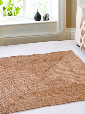 DHAKA Rustic Square Rug Hand Woven Mat with Natural Fibre Indian Jute ...