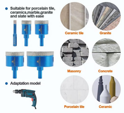 DIAMOND CORE DRILL BIT SET 11PCS FOR PORCELAIN TILE CERAMIC MARBLE GRANITE