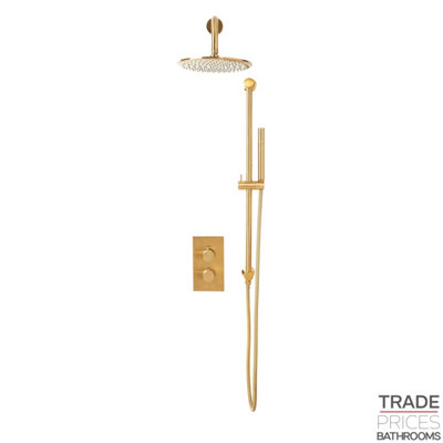 Diamond Cut Brushed Brass Round Concealed Thermostatic Shower Pack inc ...