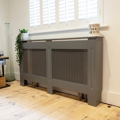 Diamond Grey MDF Wooden Radiator Cover - Large - 152cm (W) x 81.5cm (H ...