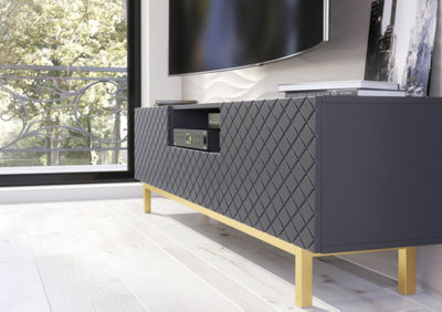 Diamond Luxe TV Unit 180cm - Dark Grey Media Cabinet with Push to Open ...