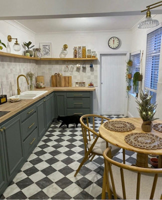 Diamond Marble Tile Effect Vinyl (Black & White, 8m x 3m)