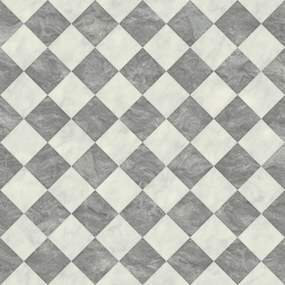 Diamond Marble Tile Effect Vinyl (Grey & White, 7m x 2m)