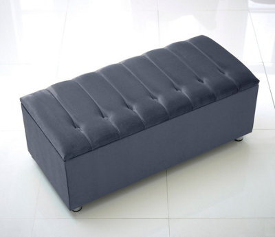 Diana Plush Velvet Gas Lift Ottoman Storage Box - Grey