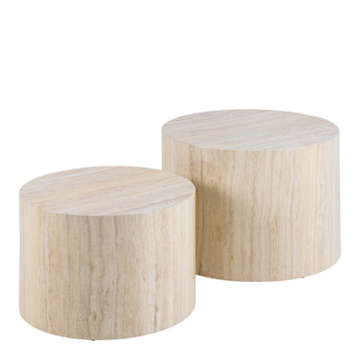 Dice Round Coffee Table Set in Light Travertine Effect | DIY at B&Q