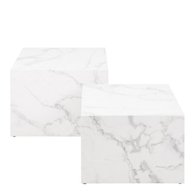 Dice Square Coffee Table Set in White Marble Carrara