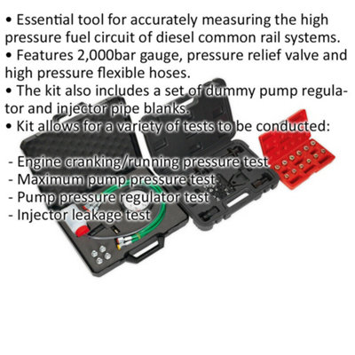 Diesel High Pressure Pump Test Kit - Common Rail Systems - Various Tests