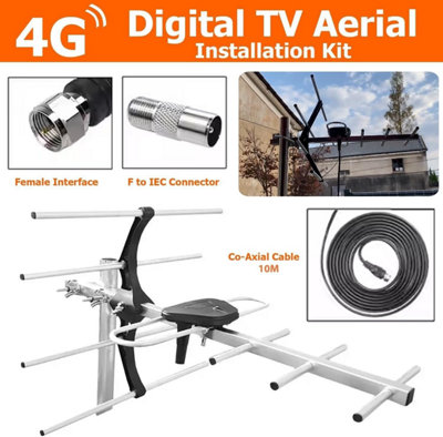 DIGITAL OUTDOOR TV AERIAL KIT FOR FREEVIEW HD 4G FILTERED WITH 10M ...