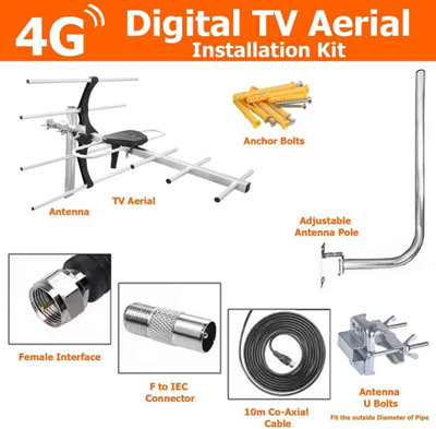 Digital Outdoor TV Aerial Kit for Freeview HD 4G Filtered with 10m ...