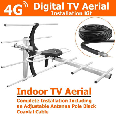 DIGITAL OUTDOOR TV AERIAL KIT FOR FREEVIEW HD 4G FILTERED WITH 10M ...