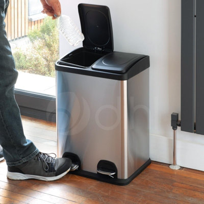 Dihl 40 Litre Stainless Steel Dual Recycle Pedal Bin 2x 20L With ...