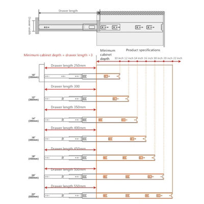 Dihl Soft Close Drawer Runners 500mm x 45mm Pair