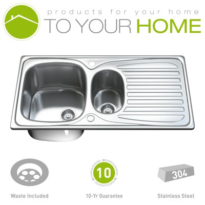 Dihl Stainless Steel 1.5 Bowl Kitchen Sink with Drainer & Waste 1501 ...