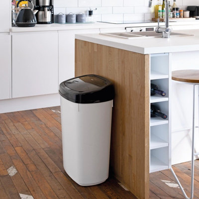 DIHL - UK MADE - 50L WHITE SENSOR BIN WITH BLACK SENSOR BIN LID KITCHEN ...