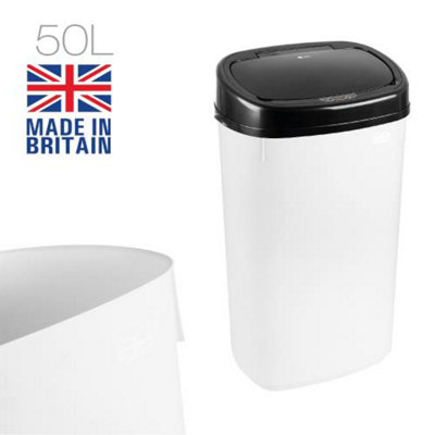 DIHL - UK MADE - 50L WHITE SENSOR BIN WITH BLACK SENSOR BIN LID KITCHEN ...