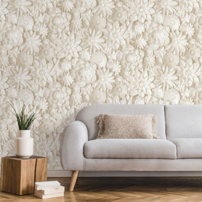 Dimensions Floral Wallpaper Natural Fine Decor FD43604