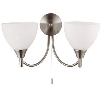 Dimmable LED Twin Wall Light Satin Chrome & Frosted Glass Curved Lamp ...