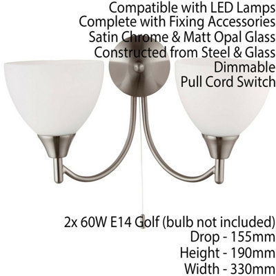Dimmable LED Twin Wall Light Satin Chrome & Frosted Glass Curved Lamp ...