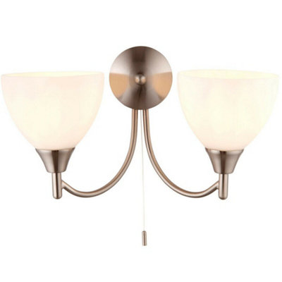 Dimmable LED Twin Wall Light Satin Chrome & Frosted Glass Curved Lamp ...