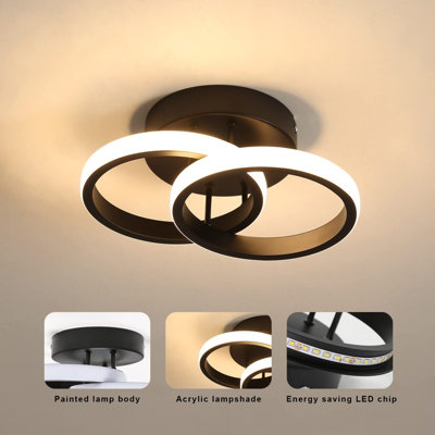 Dimmable Modern LED Ceiling Light, 3 Light Colors Changeable,Round Black