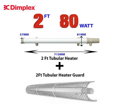 DIMPLEX 2FT TUBULAR HEATER AND WIRE GUARD 80W THERMOSTATIC - IDEAL GREENHOUSE, LOFTS, CUPBOARDS ...