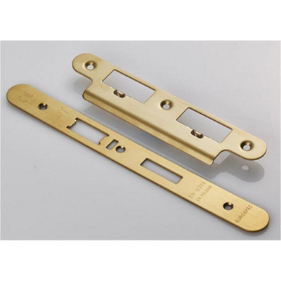 DIN ESCAPE LOCK DOOR FRAME FOREND STRIKE & FIXING PACK - BRASS PVD RADIUS