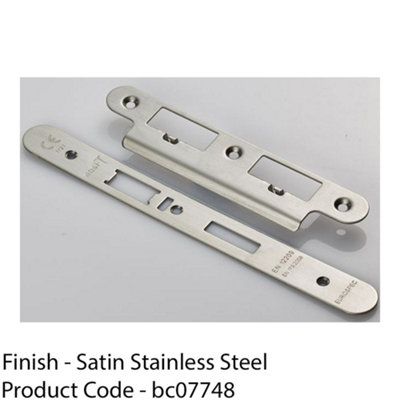 DIN Escape Lock Door Frame Forend Strike & Fixing Pack - Satin Steel RADIUS