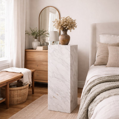 Dingle White Marble-Effect Large Pedestal Side Table