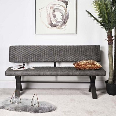 Dining Bench with Back Industrial style in grey Industrial Dining Bench With Back 180cm
