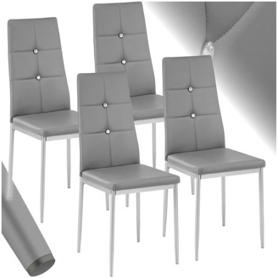 Dining Chairs Set - high backrest with rhinestones, slim steel legs - grey