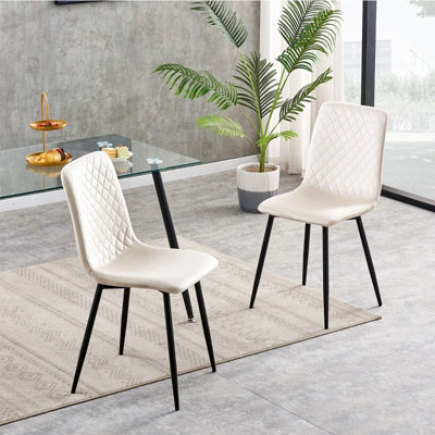 Dining Chairs Velvet Fabric Lexi Set of 2 Beige by MCC | DIY at B&Q