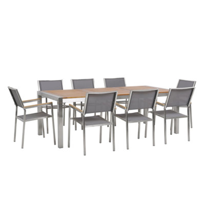 Dining Set 8 Seater Wood Grey GROSSETO | DIY at B&Q