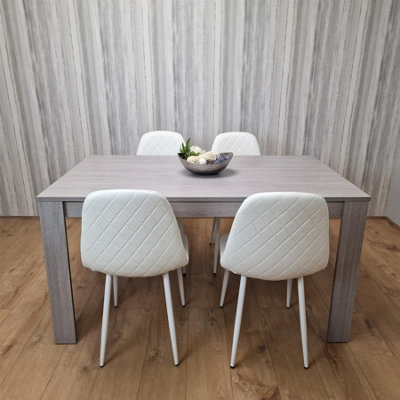 Dining Table and 4 Chairs Grey 4 white Leather Chairs Wood Dining Set ...