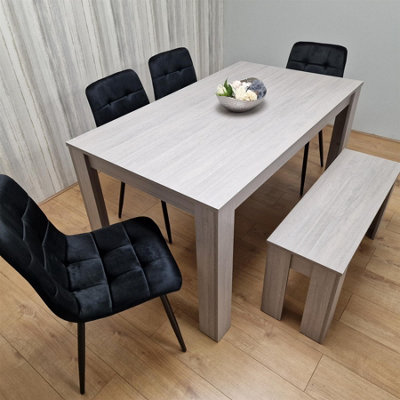 Dining Table and 4 Chairs With Bench Grey 4 Black Velvet Chairs Wood ...