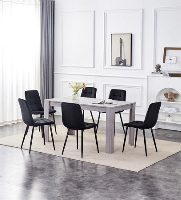 Dining Table and 6 Chairs Grey 6 Black Velvet Chairs Wood Dining Set ...