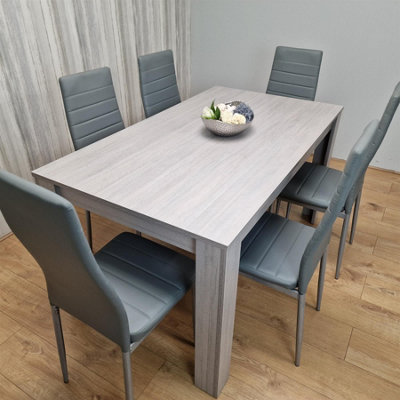 Dining Table and 6 Chairs Grey 6 Grey Leather Chairs Wood Dining Set ...