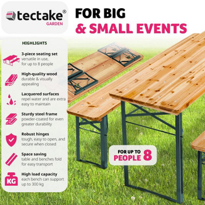 Dining Table and Bench Set - 2 benches, foldable, stable, resilient - brown
