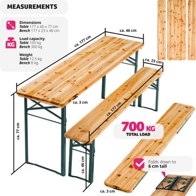 Dining Table and Bench Set - 2 benches, foldable, stable, resilient - brown